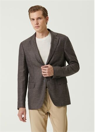 Pal Zileri Erkek Kahverengi Kelebek Yaka Dokulu Yün Ceket 50 IT