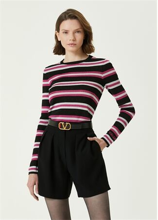 Valentino Kadın Bisiklet Yaka Simli Çizgili Kazak S EU
