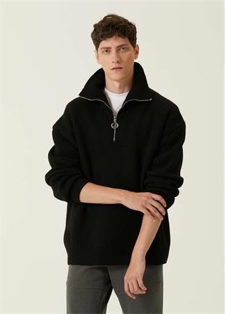 Solid Homme Erkek Siyah Yakası Fermuarlı Yün Kazak 52 IT Solid Homme Erkek Siyah Yakası Fermuarlı Yün Kazak 52 IT