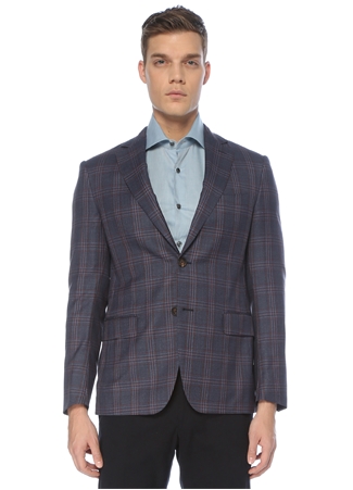 Pal Zileri Erkek Mavi Kelebek Yaka Ekoseli Yün Ceket 50 IT