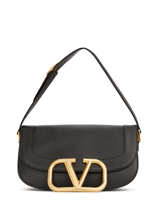 Valentino Garavani Kadın Siyah Logolu Deri El Çantası EU