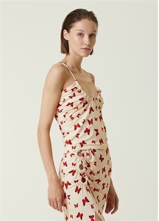 Musier Kadın Ekru Kelebek Desenli Bluz Bej 36 IT