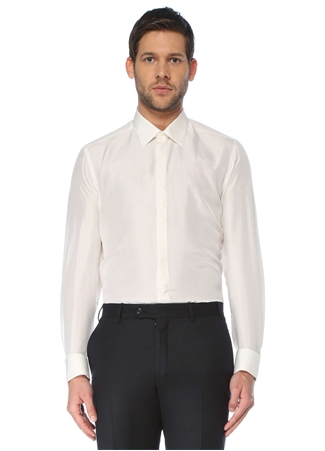 Pal Zileri Erkek Beyaz İngiliz Yaka İpek Gömlek 4 IT