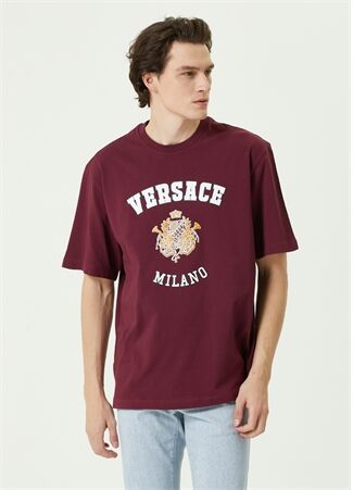 Versace Erkek Bordo Logo Baskılı T-shirt S Eu