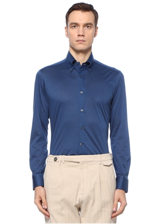 Fray Erkek Mavi Düğmeli Yaka Gömlek 39 IT