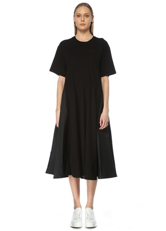 Moncler Kadın Siyah Bisiklet Yaka Garnili Midi Elbise M EU