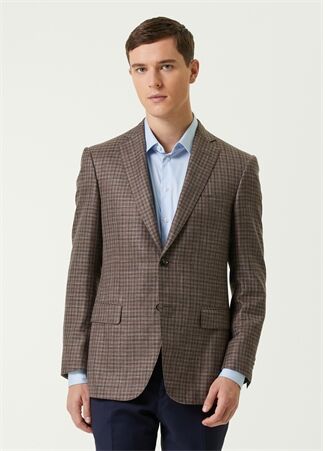 Pal Zileri Erkek Kahverengi Kareli Yün Ceket 46 IT