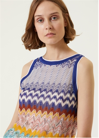 Missoni Kadın Zikzak Desenli Kolsuz Bluz Mavi 38 IT Missoni Kadın Zikzak Desenli Kolsuz Bluz Mavi 38 IT