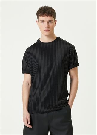 Academia Erkek Siyah Çizgi Desenli T-shirt XS EU