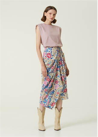 Isabel Marant Kadın Mavi Şal Desenli Drapeli Midi İpek Etek 38 FR Isabel Marant Kadın Mavi Şal Desenli Drapeli Midi İpek Etek 38 FR