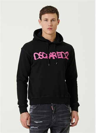 Dsquared2 Erkek Siyah Kapüşonlu Logolu Sweatshirt S EU Dsquared2 Erkek Siyah Kapüşonlu Logolu Sweatshirt S EU