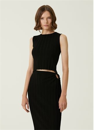 Aya Muse Kadın Siyah Ribli Kolsuz Bluz S EU