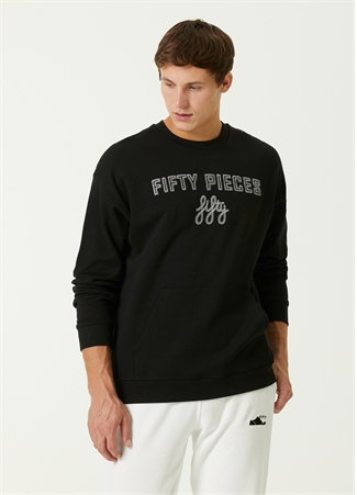 Fifty Pieces Erkek Siyah Logo Detaylı Sweatshirt XS EU
