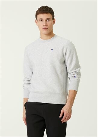 Champion Erkek Gri Logo Detaylı Sweatshirt S EU