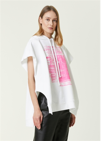 Philosophy di Lorenzo Serafini Kadın Beyaz Kapüşonlu Baskılı Kısa Kol Sweatshirt S EU Philosophy di Lorenzo Serafini Kadın Beyaz Kapüşonlu Baskılı Kısa Kol Sweatshirt S EU