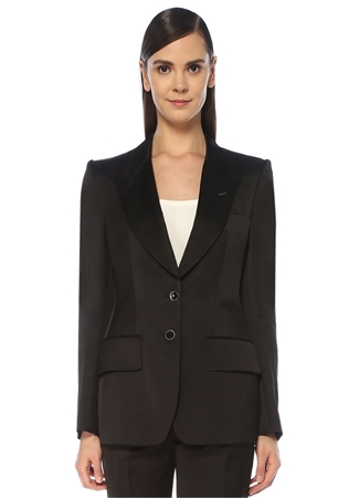 Tom Ford Kadın Siyah Saten Detaylı Kelebek Yaka Ceket 38 IT