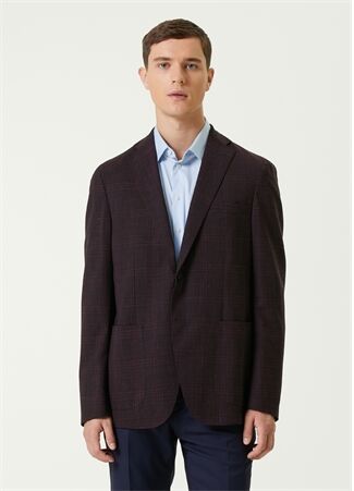 Pal Zileri Erkek Bordo Kareli Yün Ceket 54 IT