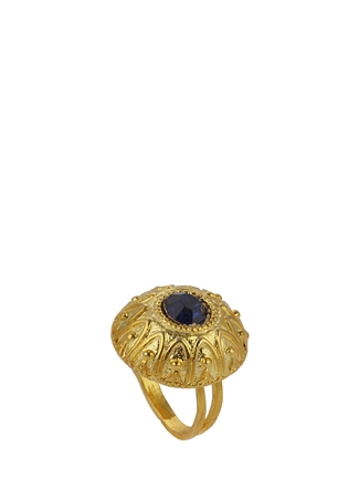 Glowing Diaries Kadın Mavi Taşlı Altın Rengi Kaplama Yüzük Lacivert 8 EU