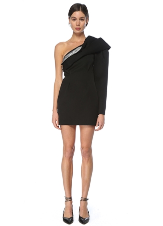 Isabel Marant Kadın Siyah İşlemeli Tek Kol Mini Yün Kokteyl Elbise 36 FR