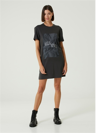 Allsaints Kadın Siyah Logolu Mini T-shirt Elbise XS/S EU Allsaints Kadın Siyah Logolu Mini T-shirt Elbise XS/S EU