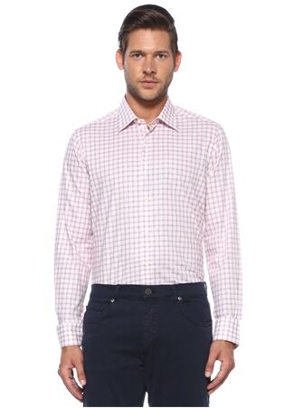 Pal Zileri Erkek Bordo Beyaz Modern Yaka Kareli Gömlek 38 IT