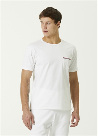 Thom Browne Erkek Beyaz Logo Şeritli Cep Detaylı T-shirt US Thom Browne Erkek Beyaz Logo Şeritli Cep Detaylı T-shirt US