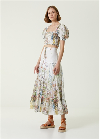 Charo Ruiz Kadın Beyaz Çiçek Desenli Midi Etek M EU