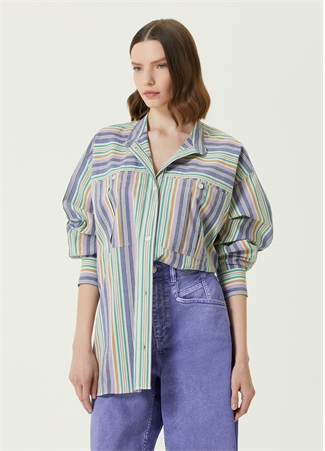 Isabel Marant Kadın Taylor Lila Hakim Yaka Çizgili Gömlek Mor 36 FR