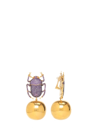Begum Khan Kadın Böcek Formlu Altın Rengi Kaplama Küpe Mor EU