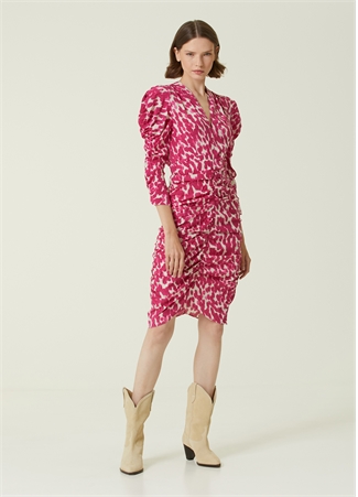Isabel Marant Kadın Pembe Leopar Desenli Midi İpek Elbise 34 FR