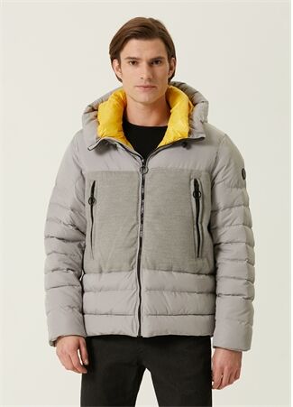 Network Erkek Slim Fit Taş Kapüşonlu Mont Gri S EU