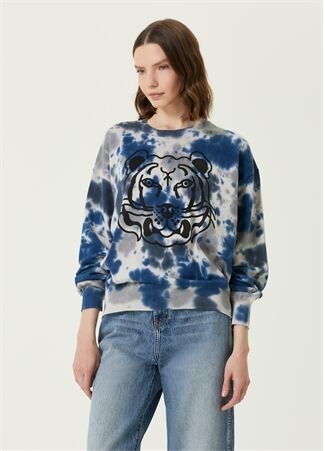 Kenzo Kadın Tiger Mavi Bisiklet Yaka Desenli Kazak S Eu