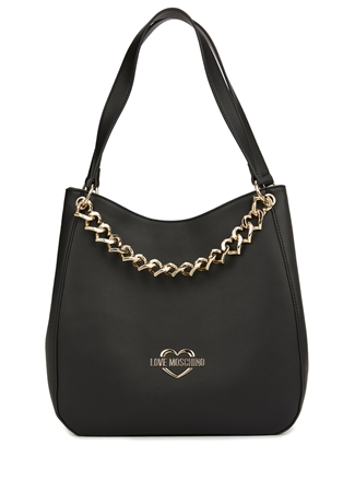 Love Moschino Kadın Siyah Logolu Deri Hobo EU