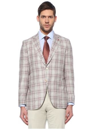 Isaia Erkek Gri Kelebek Yaka Ekoseli Ceket 52 IT