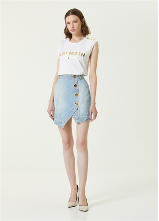 Balmain Kadın Mavi Yırtmaç Detaylı Mini Jean Etek 36 FR Balmain Kadın Mavi Yırtmaç Detaylı Mini Jean Etek 36 FR