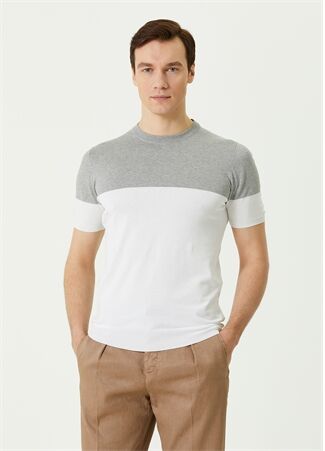 Kiton Erkek Beyaz Gri T-shirt M EU