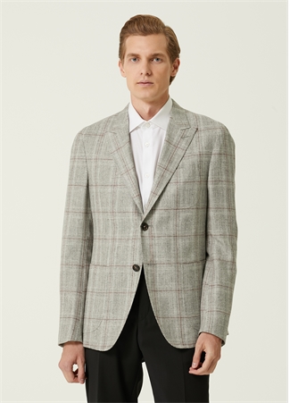 Pal Zileri Erkek Gri Kırlangıç Yaka Ekoseli İpek Ceket 52 IT Pal Zileri Erkek Gri Kırlangıç Yaka Ekoseli İpek Ceket 52 IT