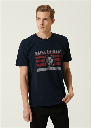 Erkek Lacivert Bisiklet Yaka Logolu T-shirt S EU Erkek Lacivert Bisiklet Yaka Logolu T-shirt S EU