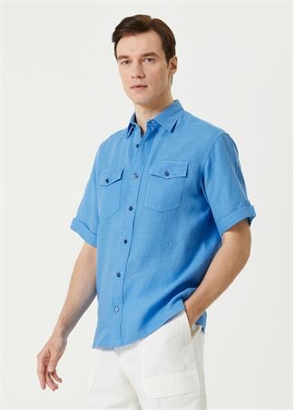 Z Zegna Erkek Mavi Keten Gömlek L It