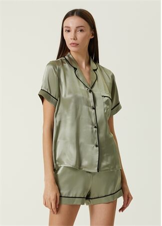 House of Silk Kadın Yeşil Şortlu İpek Pijama Takımı 38 EU
