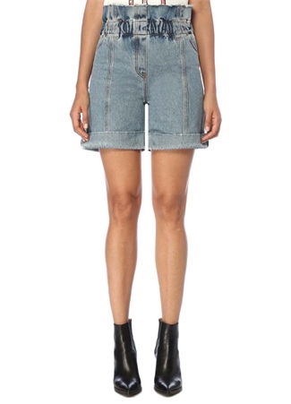 Philosophy di Lorenzo Serafini Kadın Yüksek Bel Yıpratmalı Jean Şort Mavi 38 IT