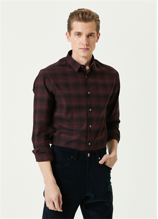 Pal Zileri Erkek Bordo Ekoseli Gömlek 40 IT Pal Zileri Erkek Bordo Ekoseli Gömlek 40 IT