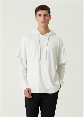 Academia Erkek Beyaz Kapüşonlu Kol Detaylı Logolu Sweatshirt S EU Academia Erkek Beyaz Kapüşonlu Kol Detaylı Logolu Sweatshirt S EU