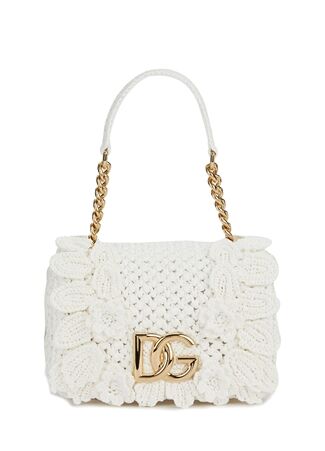 Dolce&Gabbana Kadın Beyaz Dantel Dokulu Logolu Omuz Çantası EU