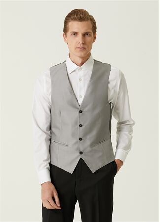 Palzileri Lab Erkek Gri Saten Garnili Yelek 48 IT