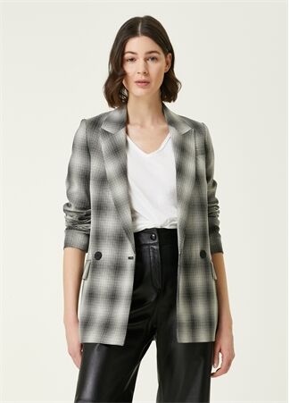 Allsaints Kadın Siyah Beyaz Desenli Kruvaze Blazer 4 Uk