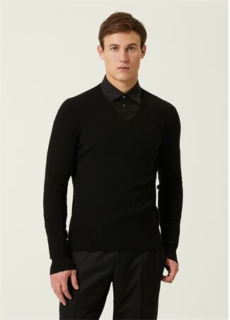 Bottega Veneta Erkek Siyah V Yaka Yün Kazak M EU