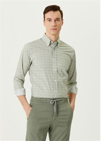 Canali Erkek Yeşil Çiçek Desenli Gömlek M EU