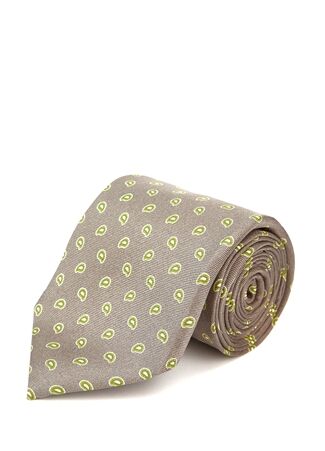 Pal Zileri Erkek Bej Mikro Şal Desenli İpek Kravat Kahverengi EU