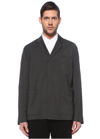 Prada Erkek Antrasit Kelebek Yaka Yün Dış Ceket Gri 48 IT